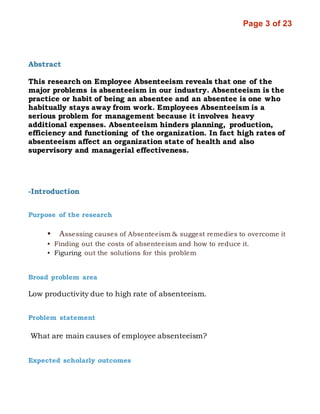 Causes of Absenteeism Research Report | DOCX