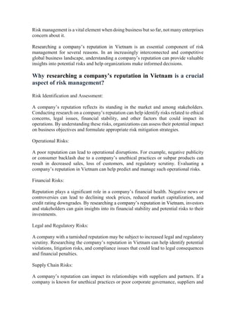 Research for the reputation of the company in Vietnam: Risk Management ...