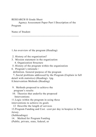 RESEARCH II Grade Sheet Agency Assessment Paper Part I D.docx
