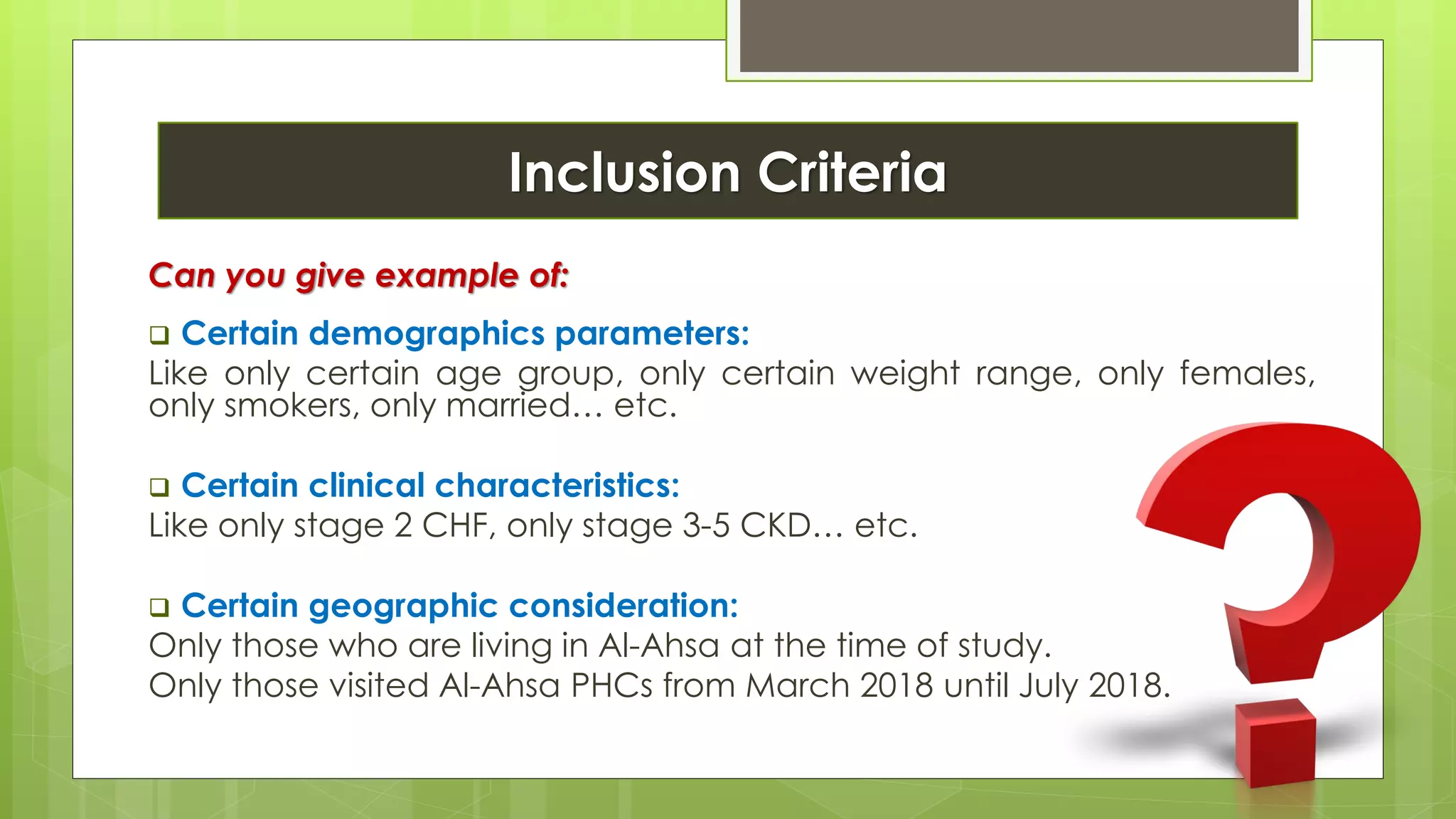 Research inclusion and exclusion criteria DrMajdi | PDF