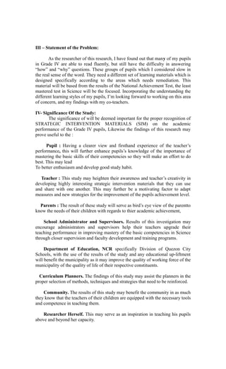 IMPROVING PUPIL'S MASTERY LEVEL IN SCIENCE THROUGH INTENSIVE REMEDIAL ...