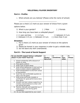 Volleyball Player Inventory | DOC