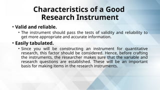RESEARCH INSTRUMENT, VALIDITY AND RELIABILITY.pptx