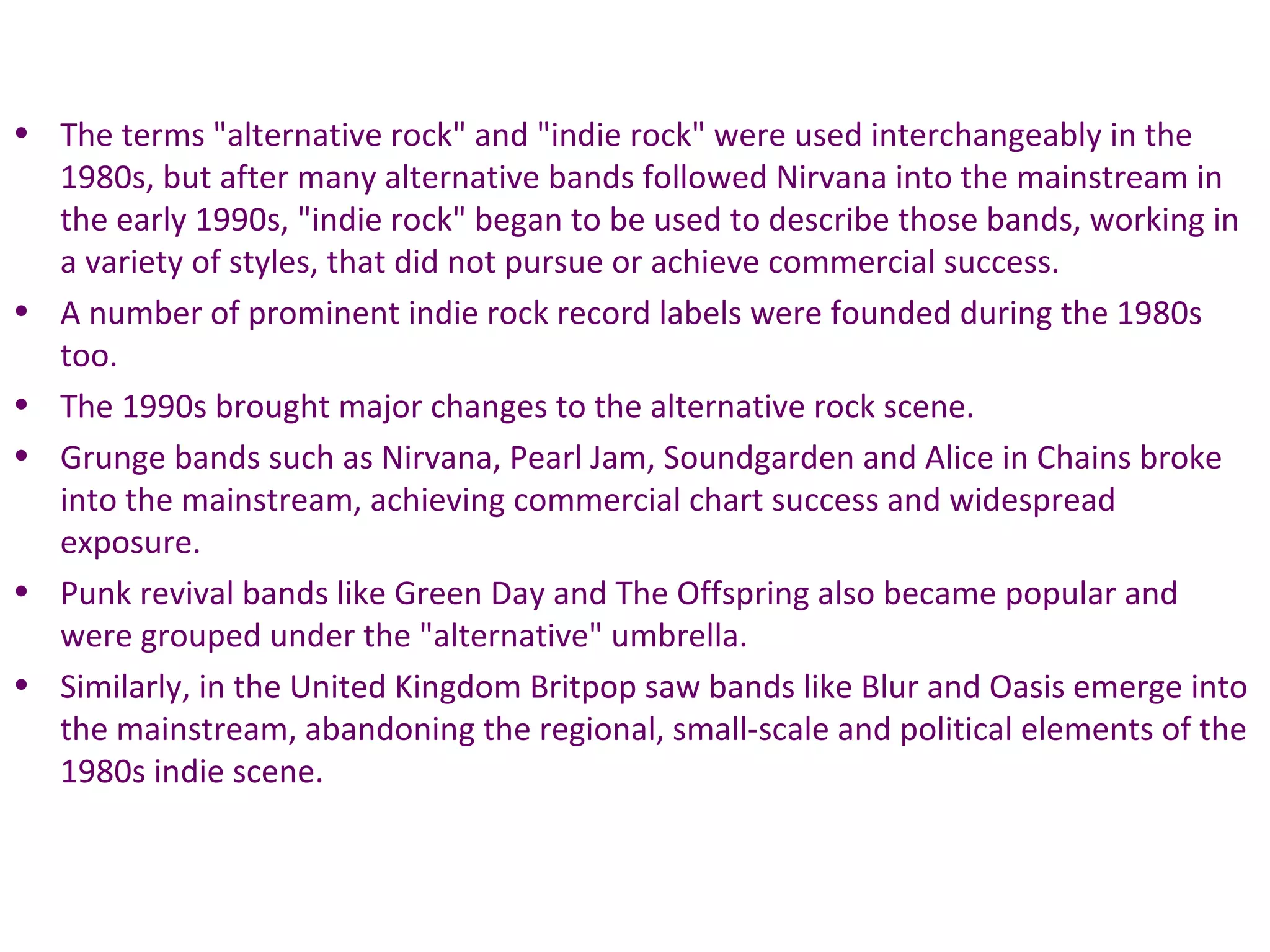 Research into a music genre- Indie Rock | PPT