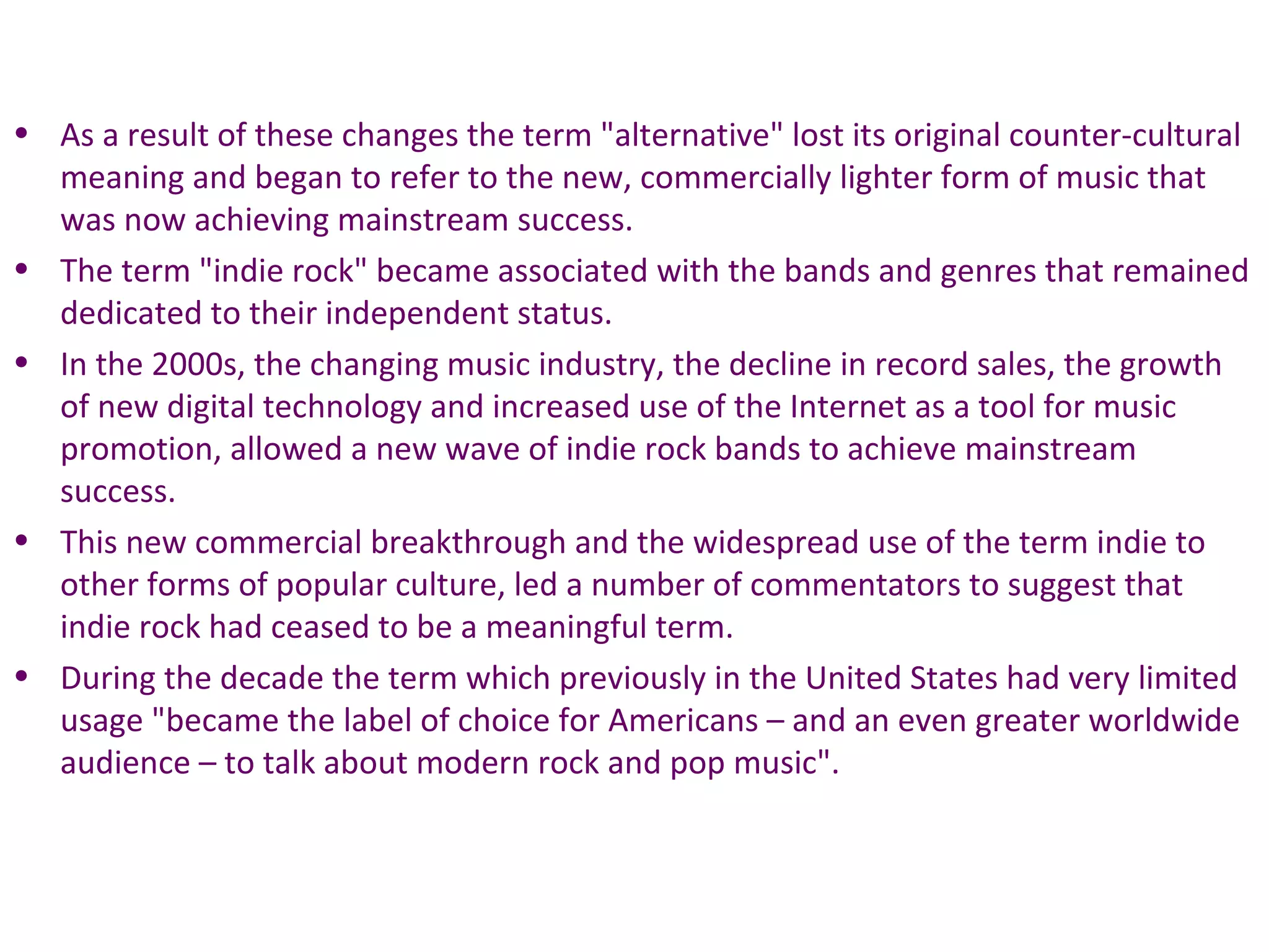 Research into a music genre- Indie Rock | PPT