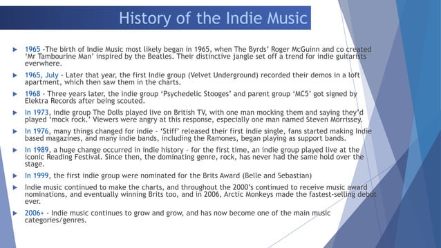 Research into Music Genre - Indie | PPTX | Soft AC Music | Adult ...
