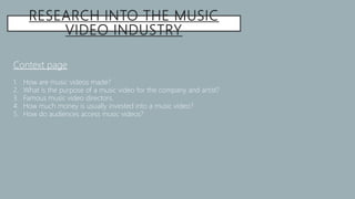 Research into the music video industry | PPT