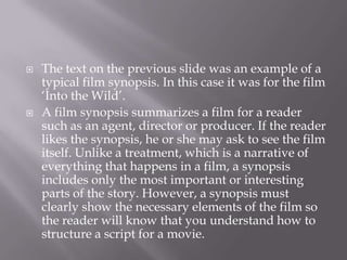 Research into typical synopsis | PPTX