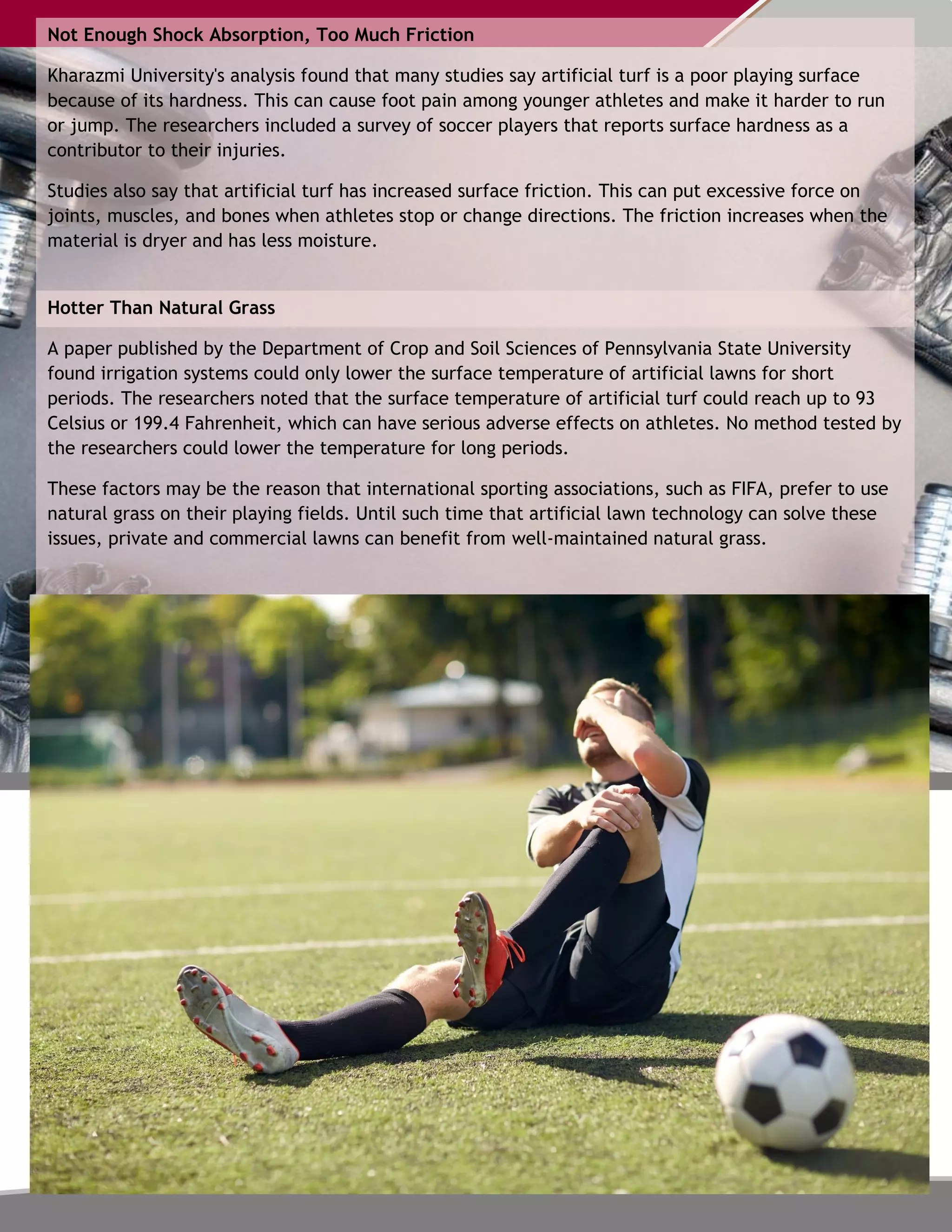 Research Links Artificial Turf With Increased Athletic Injuries | PDF