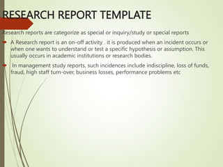 HOW TO USE TEMPLATES OF MANAGEMENT AND RESEARCH REPORTS AT THE ...