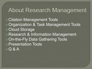 Research management tools | PPTX