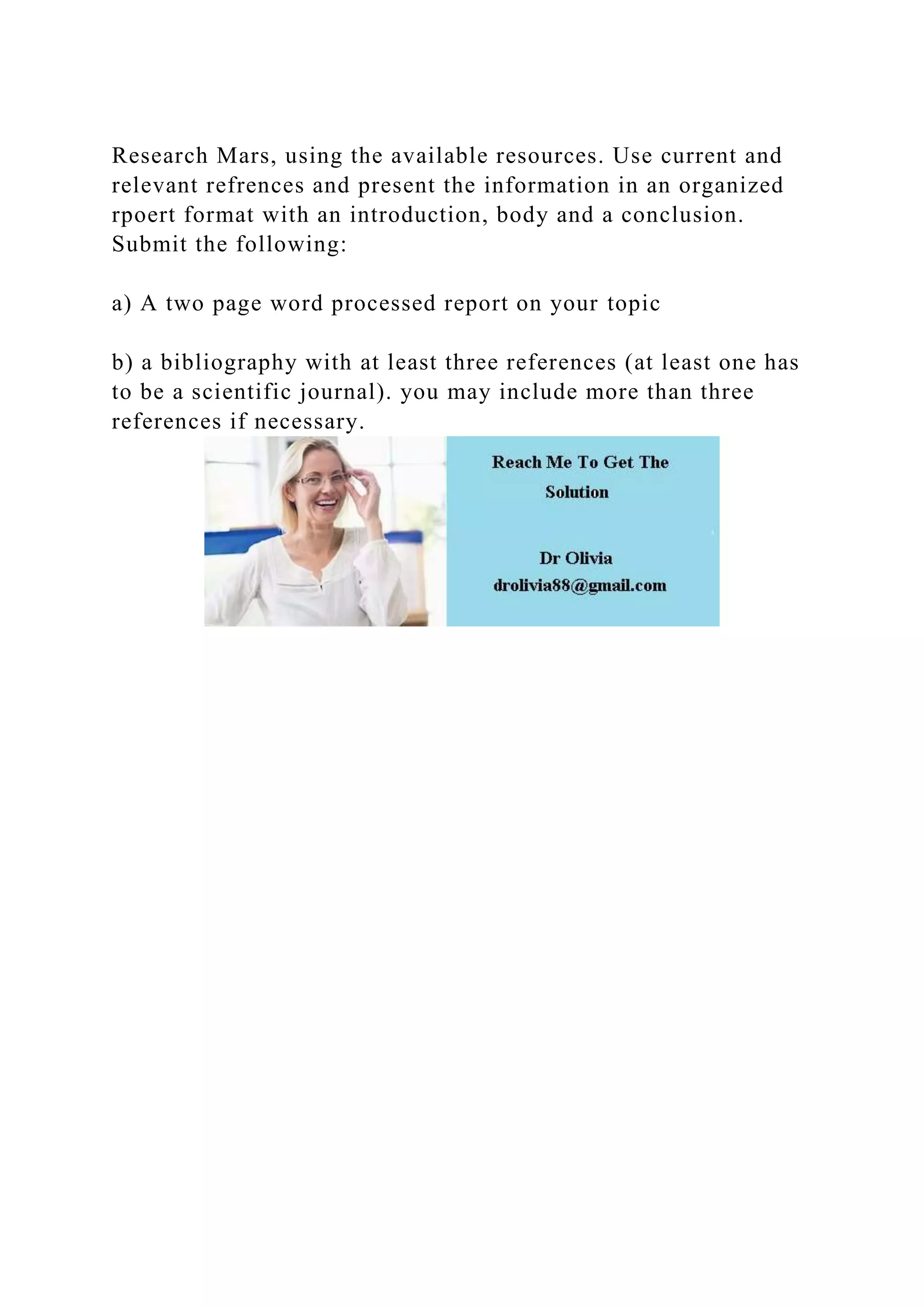 Research Mars, using the available resources. Use current and releva.docx