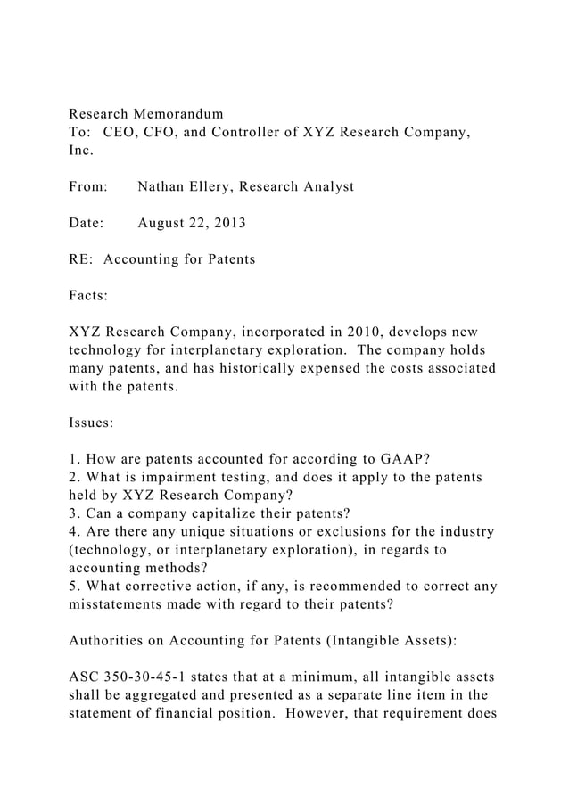 Research MemorandumToCEO, CFO, and Controller of XYZ Research .docx