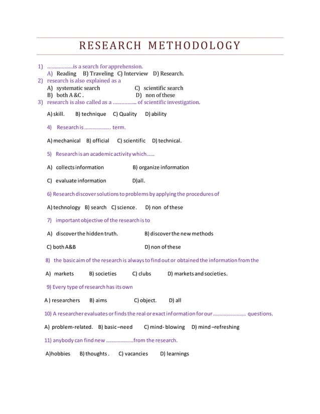 Research methdology mcqs | DOCX | Science