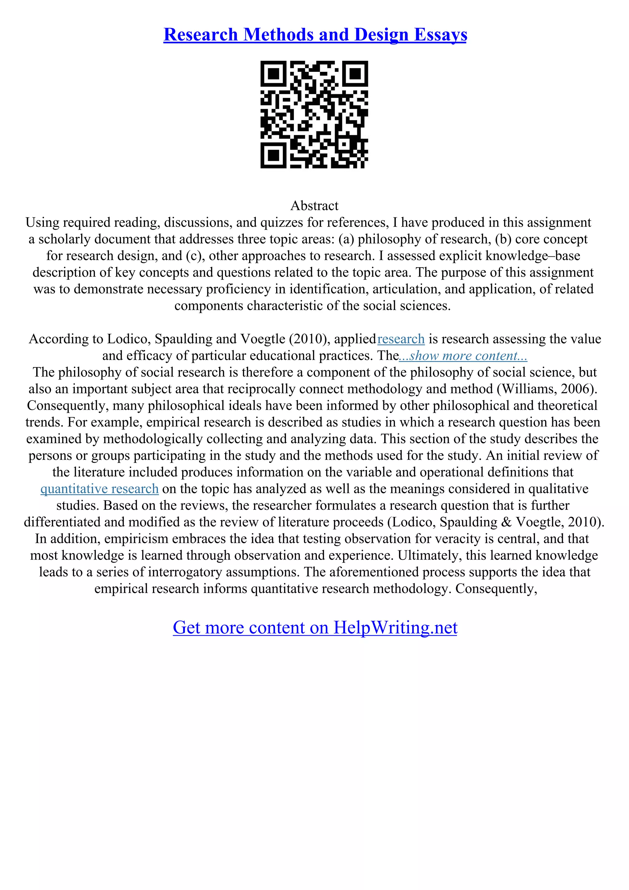 Research Methodology Essay | PDF