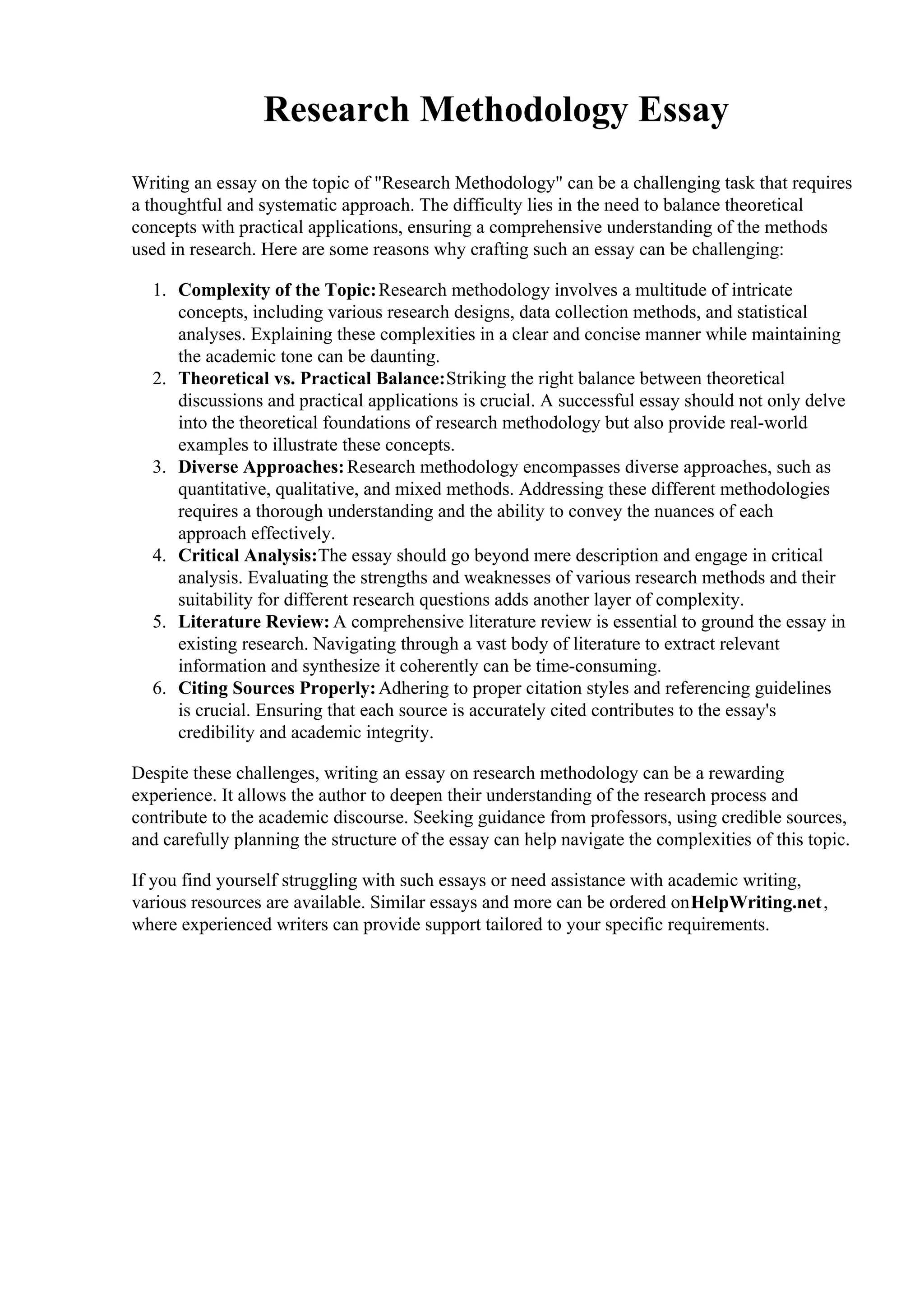 Research Methodology Essay. Ashland University | PDF