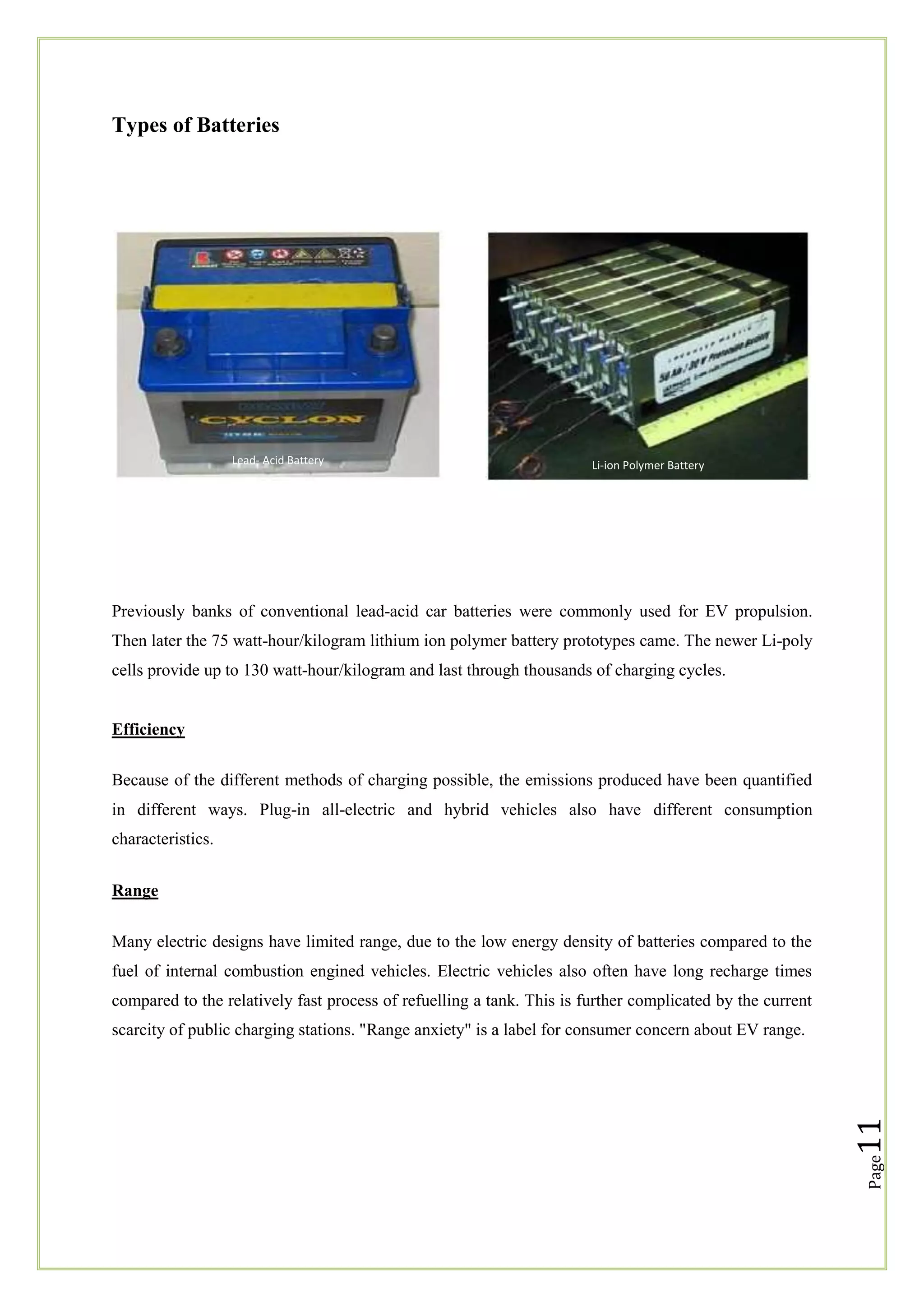 Project Report On Electric Vehicles | DOCX