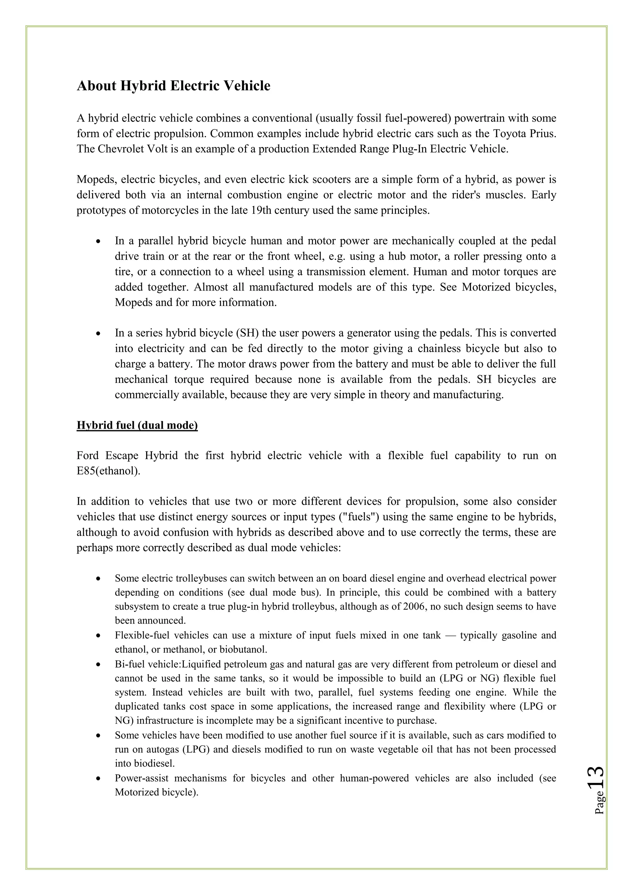 Project Report On Electric Vehicles | DOCX