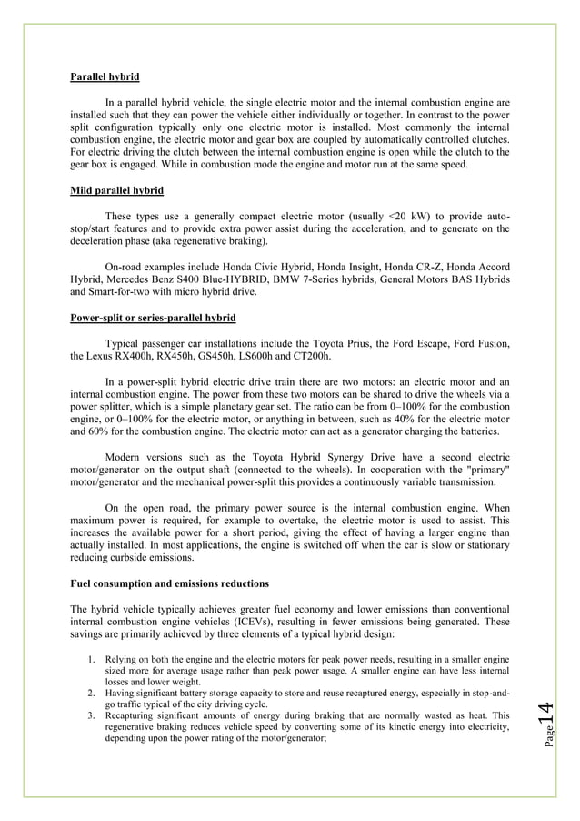 Project Report On Electric Vehicles | DOCX