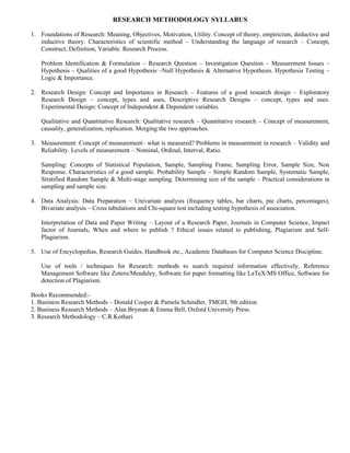 Research Methodology Syllabus and Topics | PDF