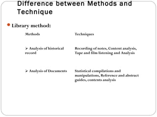 Research methods library, field and laboratory methods | PPT