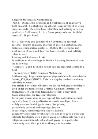 Research Methods in Anthropology Part 1 Discuss the strengths .docx