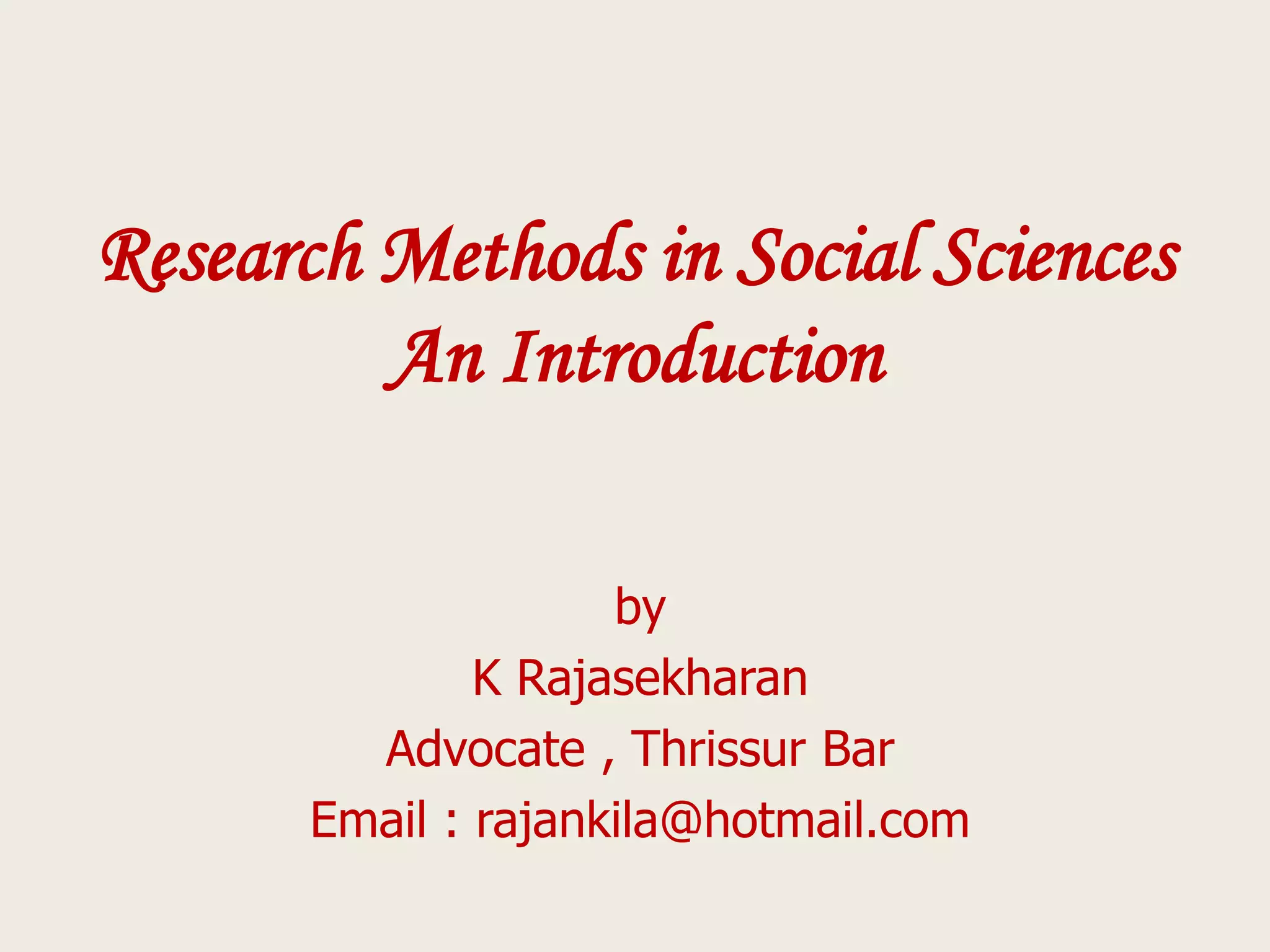 Research methods in social sciences : An Overview | PPTX