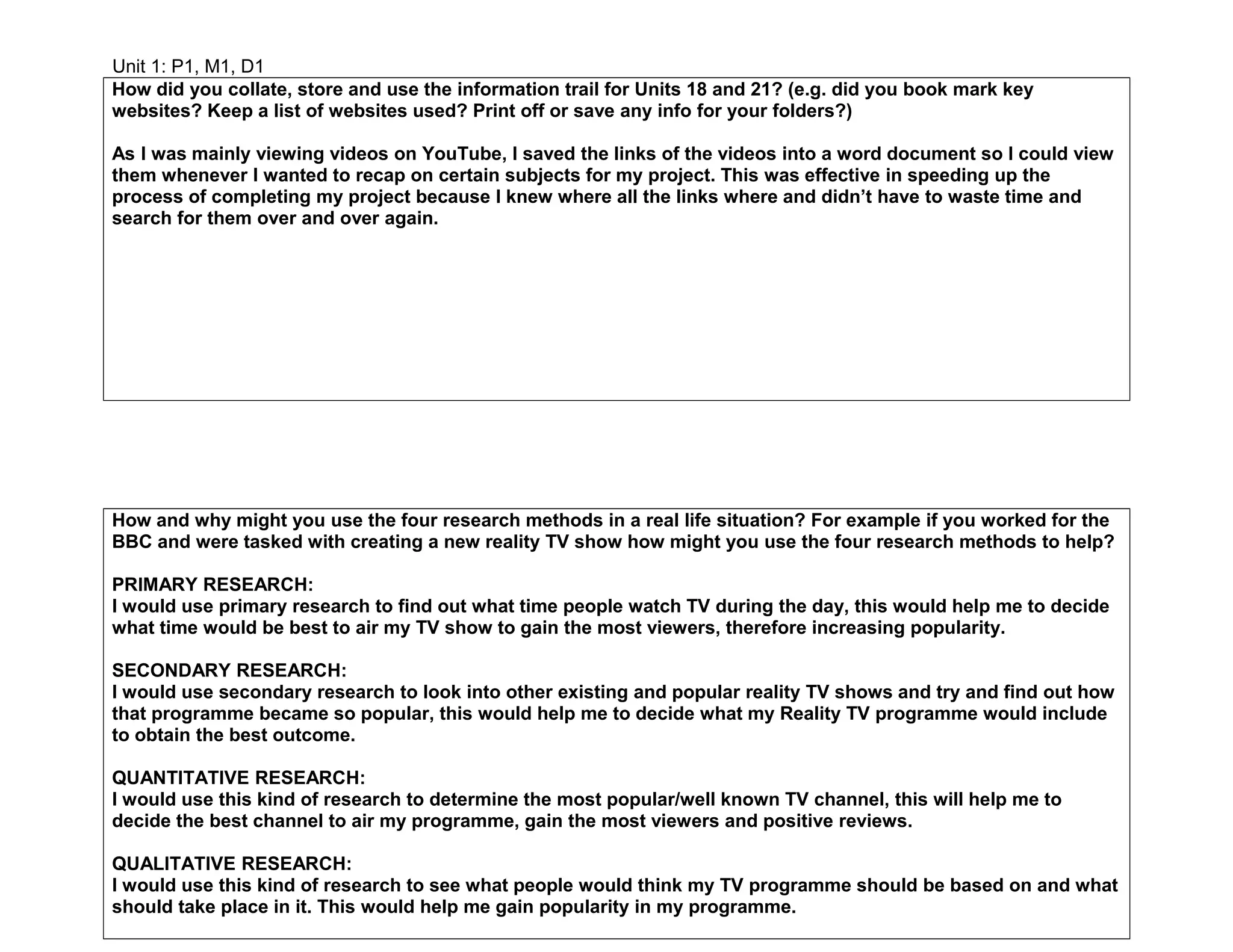 Research methods worksheet (unit 1) | DOC | Television | Entertainment