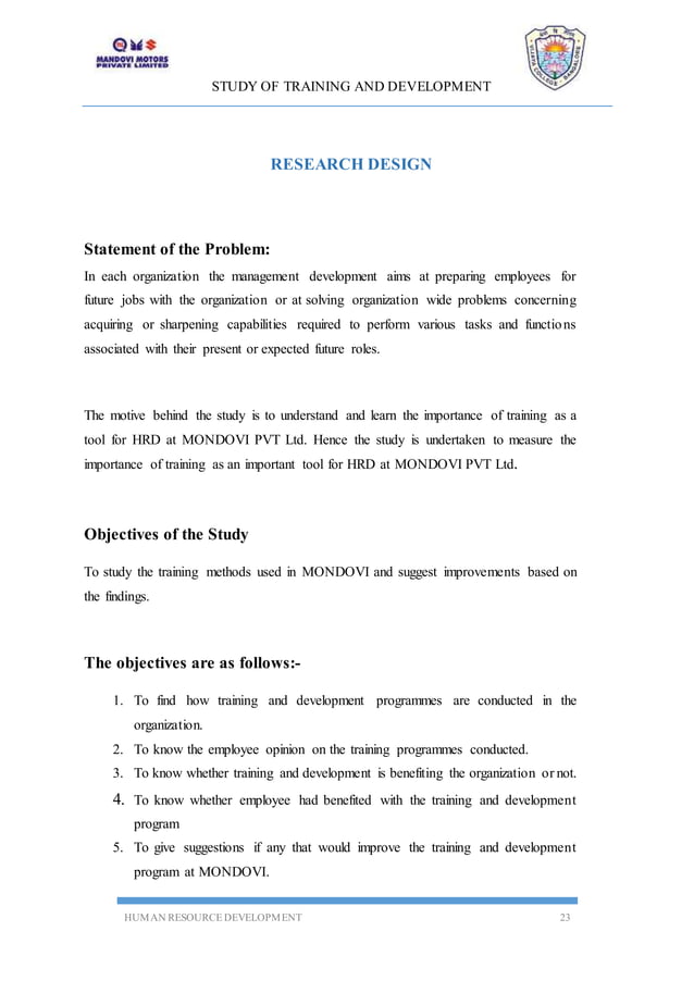 Training & development Research mthodology | DOCX