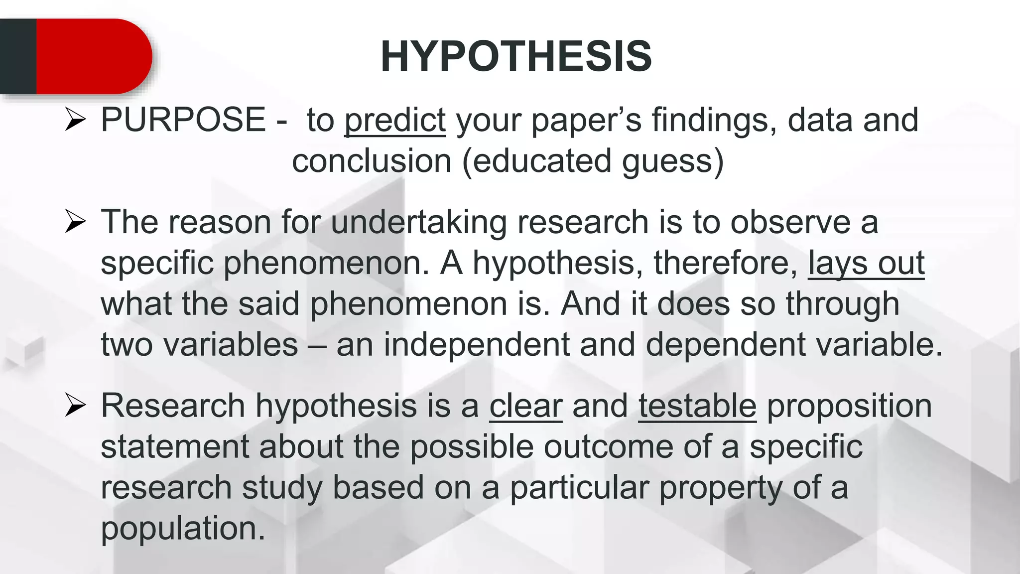 Research Objectives And Hypothesis Pptx
