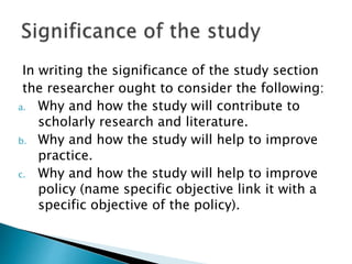 Research Objectives, Questions & Significance of the study | PPTX