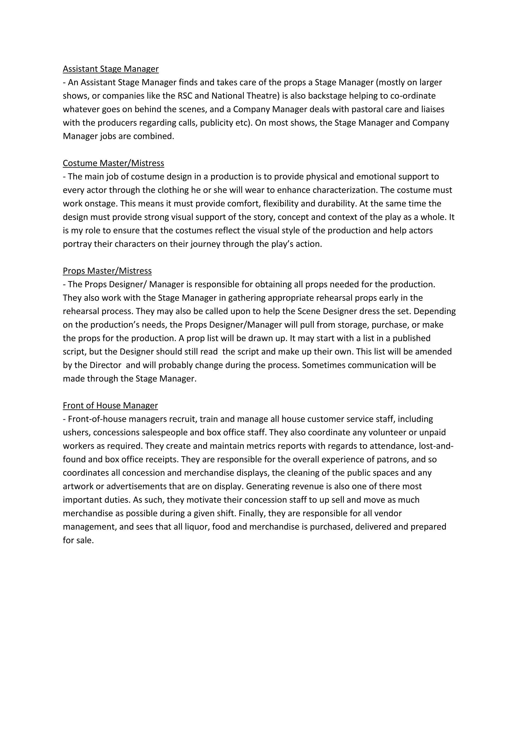 Research of Job Roles in the Production Arts Industry | PDF