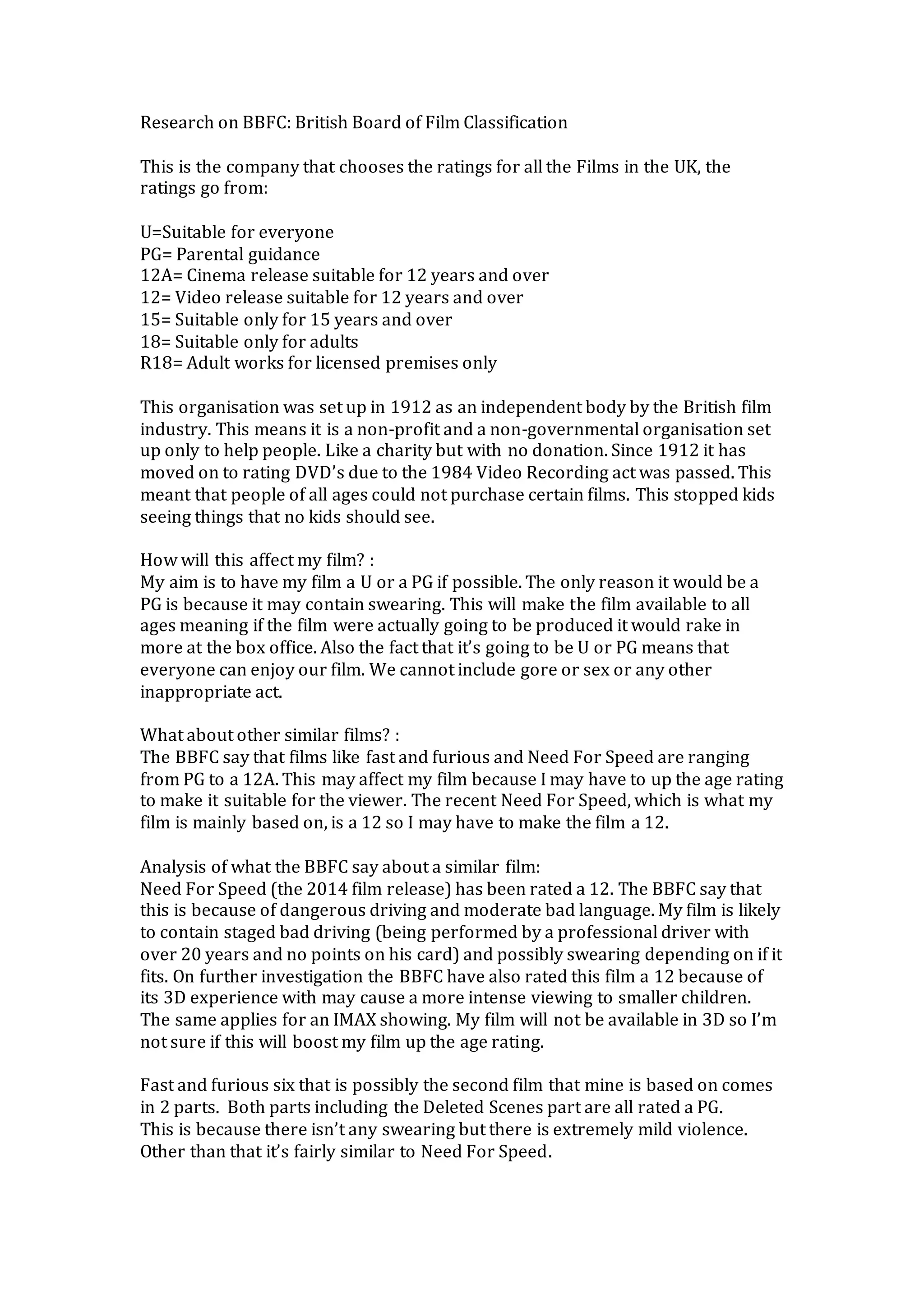 Research on the BBFC | DOCX