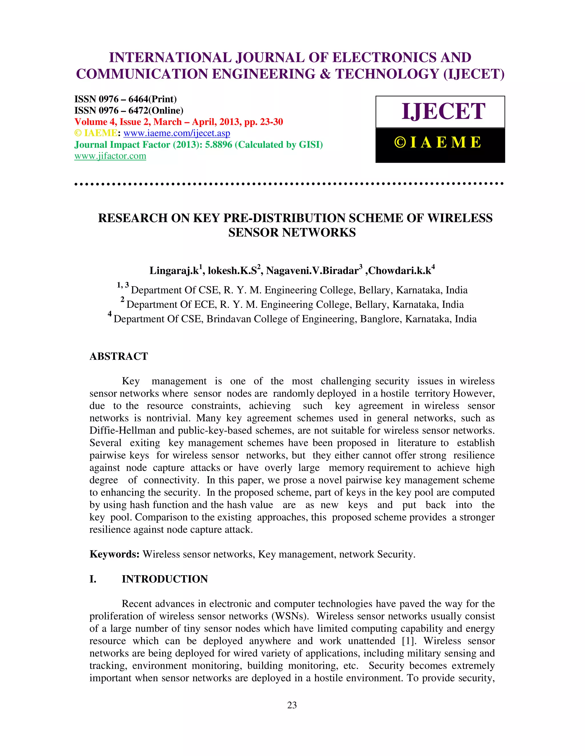 Research on key predistribution scheme of wireless sensor networks | PDF