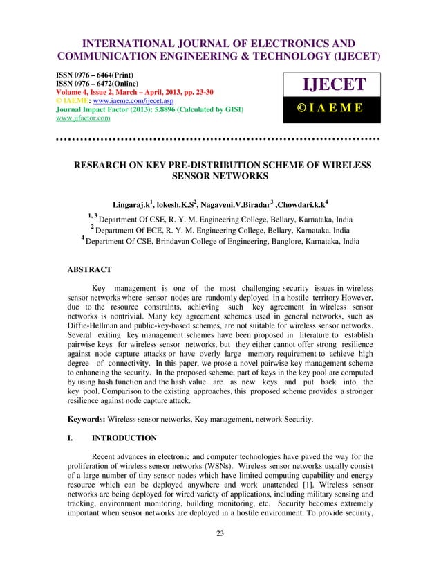 Research on key predistribution scheme of wireless sensor networks | PDF