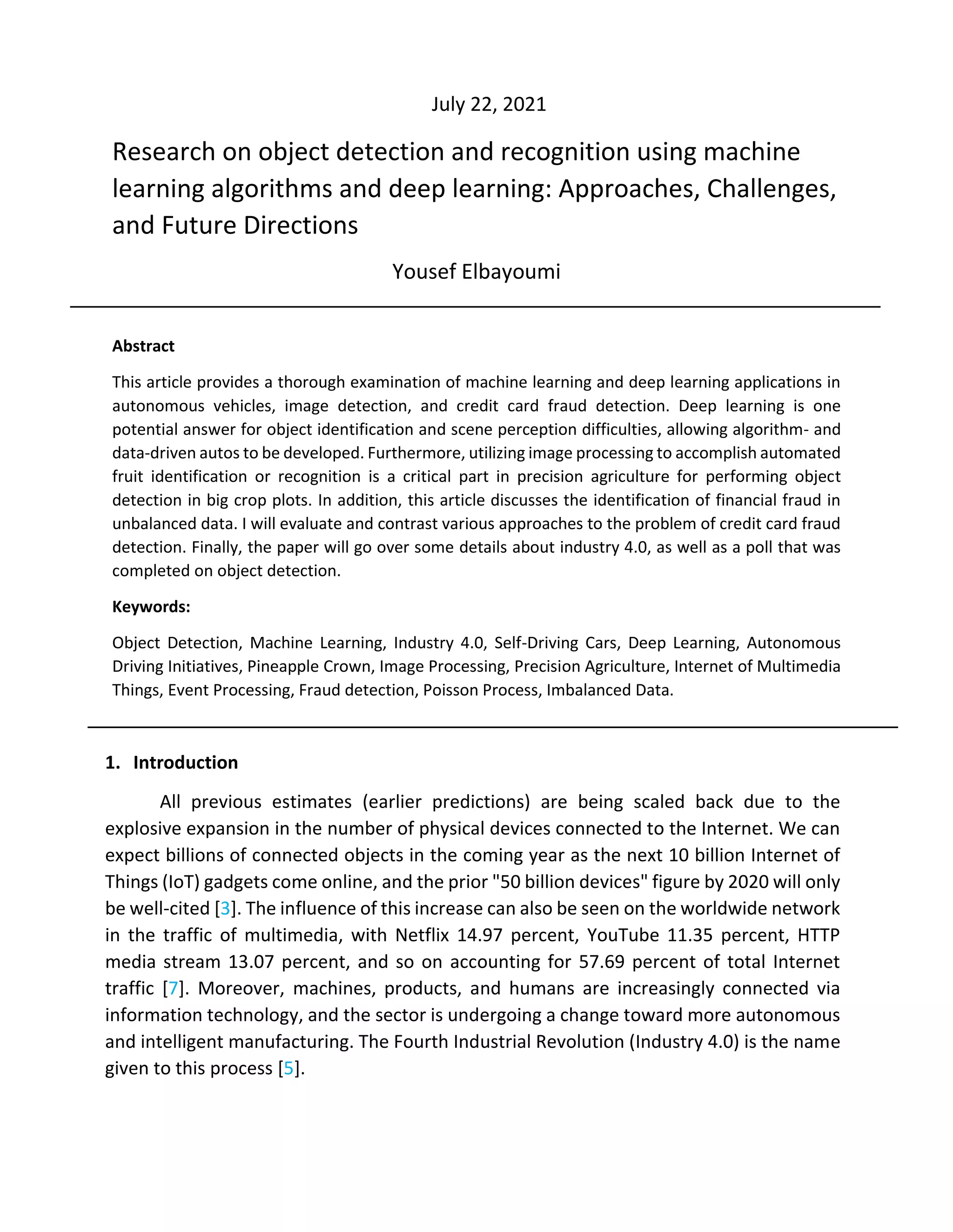 Research On Object Detection And Recognition Using Machine Learning
