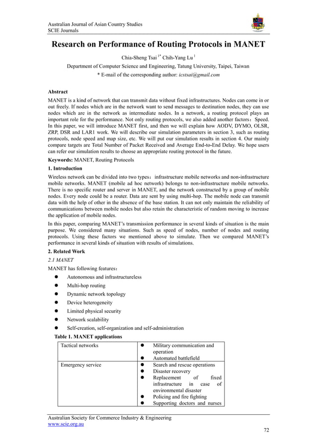 Research On Performance Of Routing Protocols In Manet Pdf Computer 2809