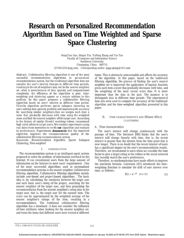 Research On Personalized Recommendation Algorithm Based On Time
