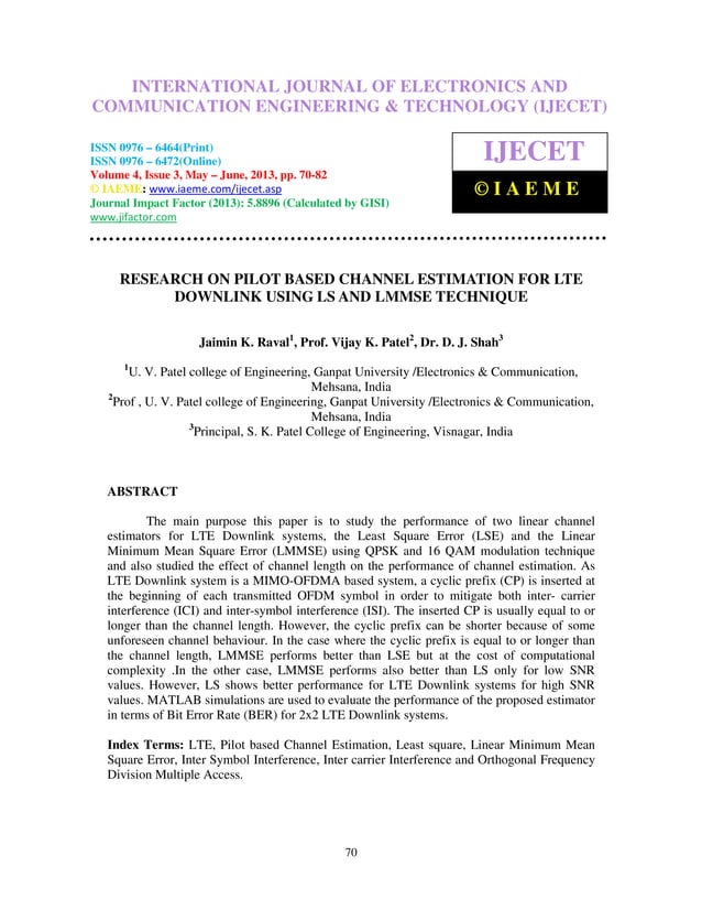Research on pilot based channel estimation for lte downlink | PDF