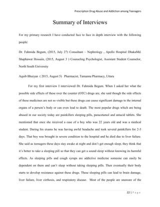 Research on Prescription Drug Abuse and Addiction Among Teenagers | PDF