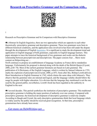 Research On Prescriptive Grammar And Its Comparison With... | PDF