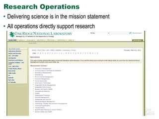 Research operations at ornl | PPTX | Business | Business and Finance