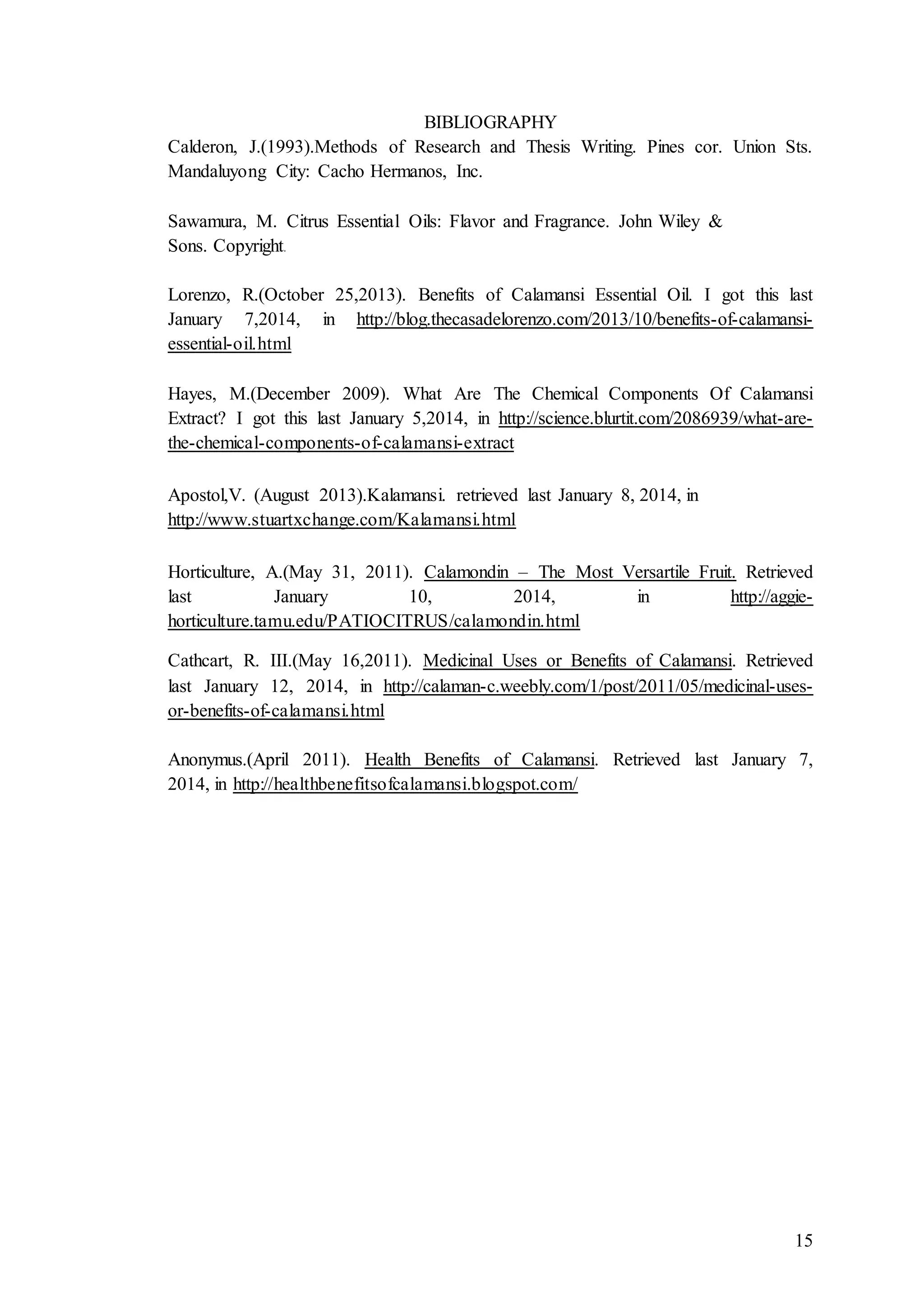 Research paper - Calamansi (Citrofortunella Microcarpa) Fruit Extract ...
