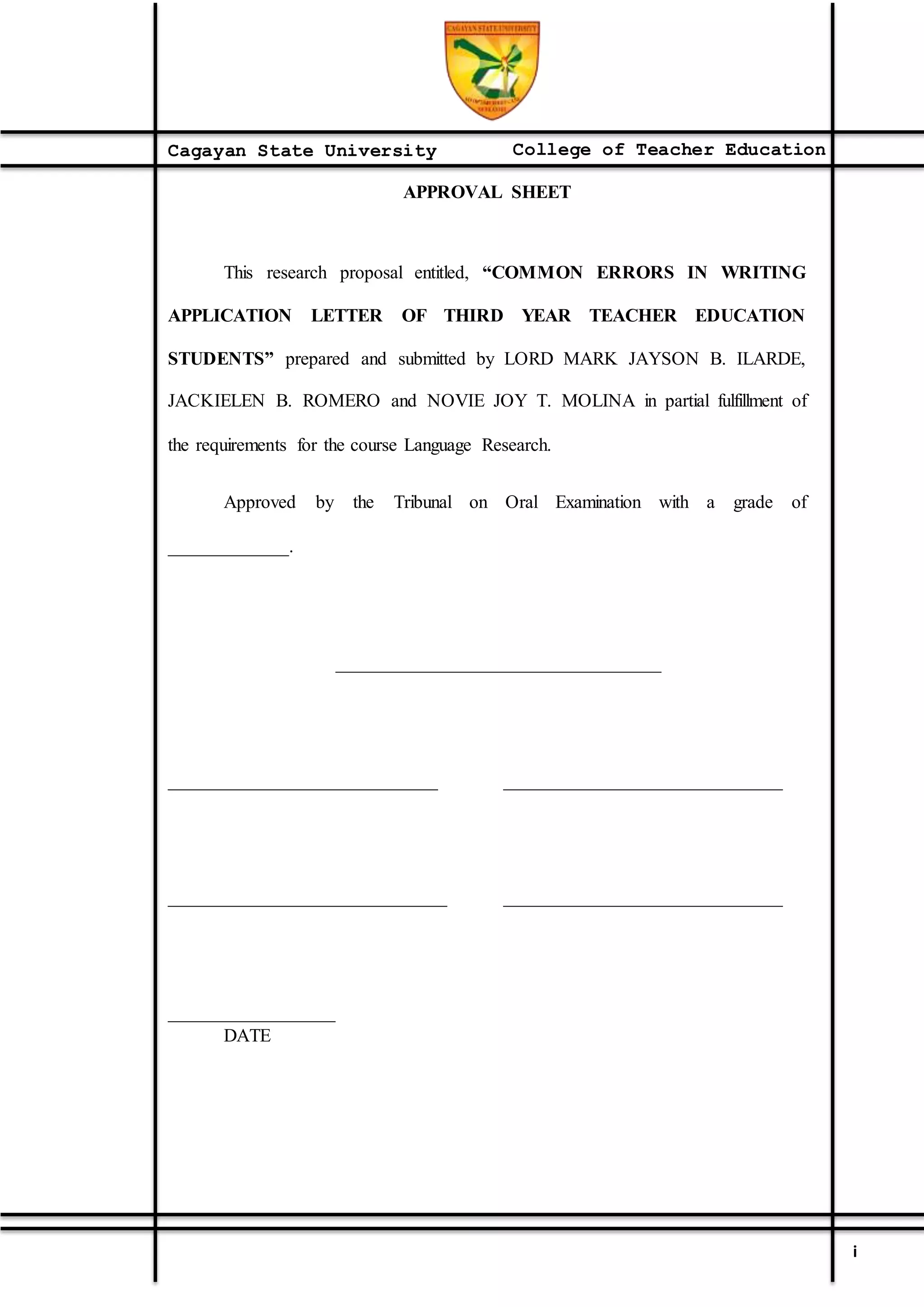 COMMON ERRORS IN WRITING APPLICATION LETTER OF THIRD YEAR TEACHER ...