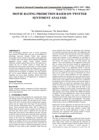 MOVIE RATING PREDICTION BASED ON TWITTER SENTIMENT ANALYSIS | PDF