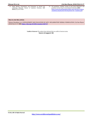 DEVELOPMENT AND EVALUATION OF ANTI- INFLAMMATORY HERBAL FORMULATION | PDF