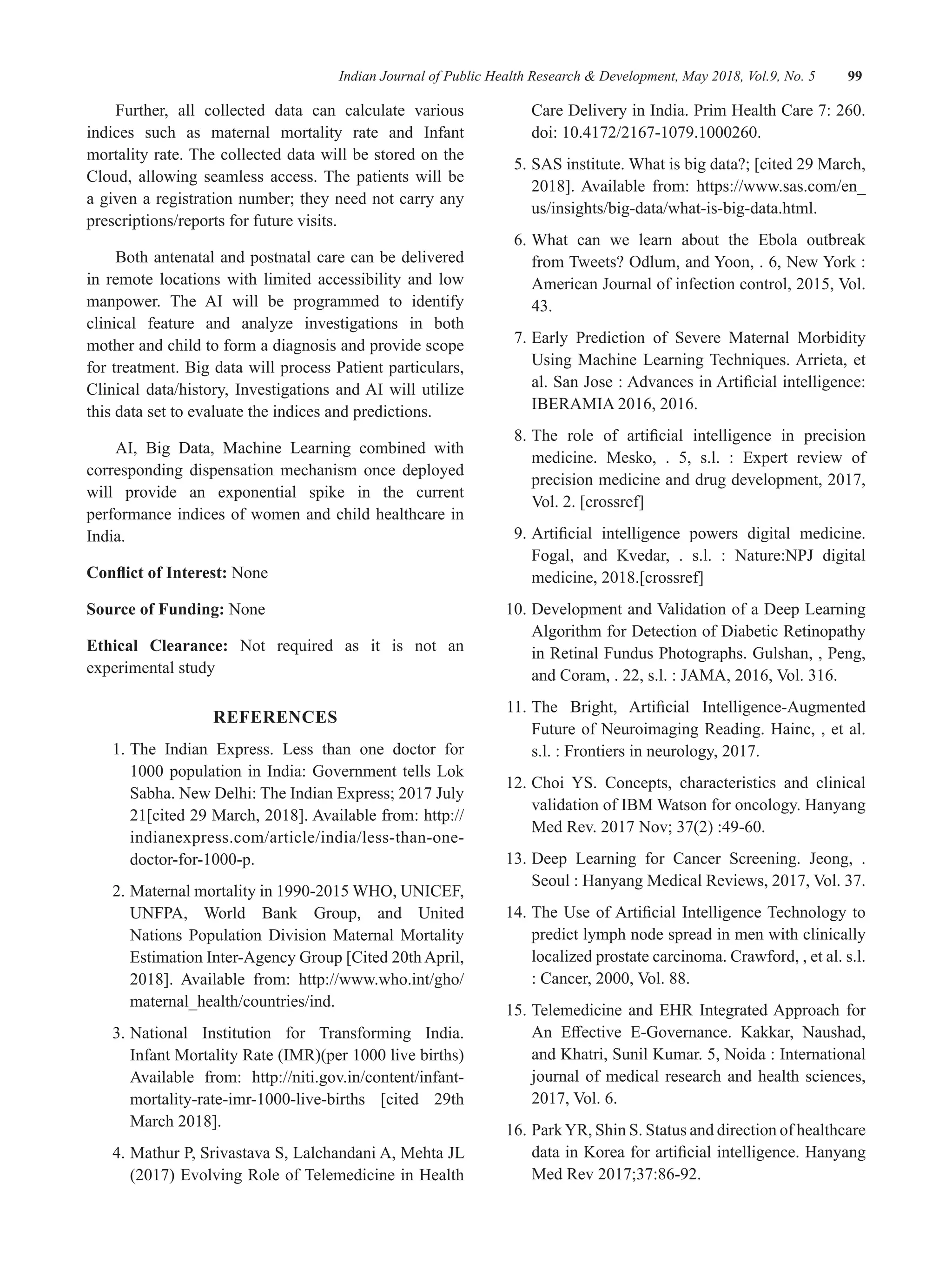 Optimising maternal & child healthcare in India through the integrated use of Artificial ...