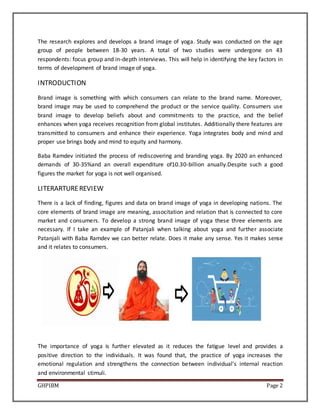 Research paper on the Brand image of Yoga | DOCX