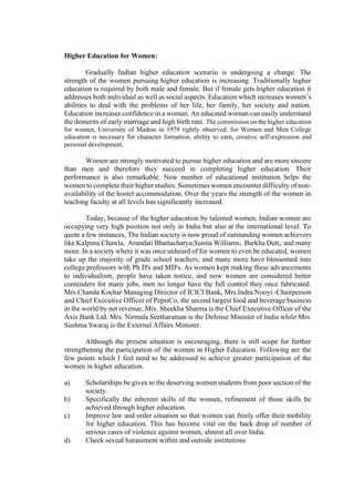Status of Women in Higher education | PDF