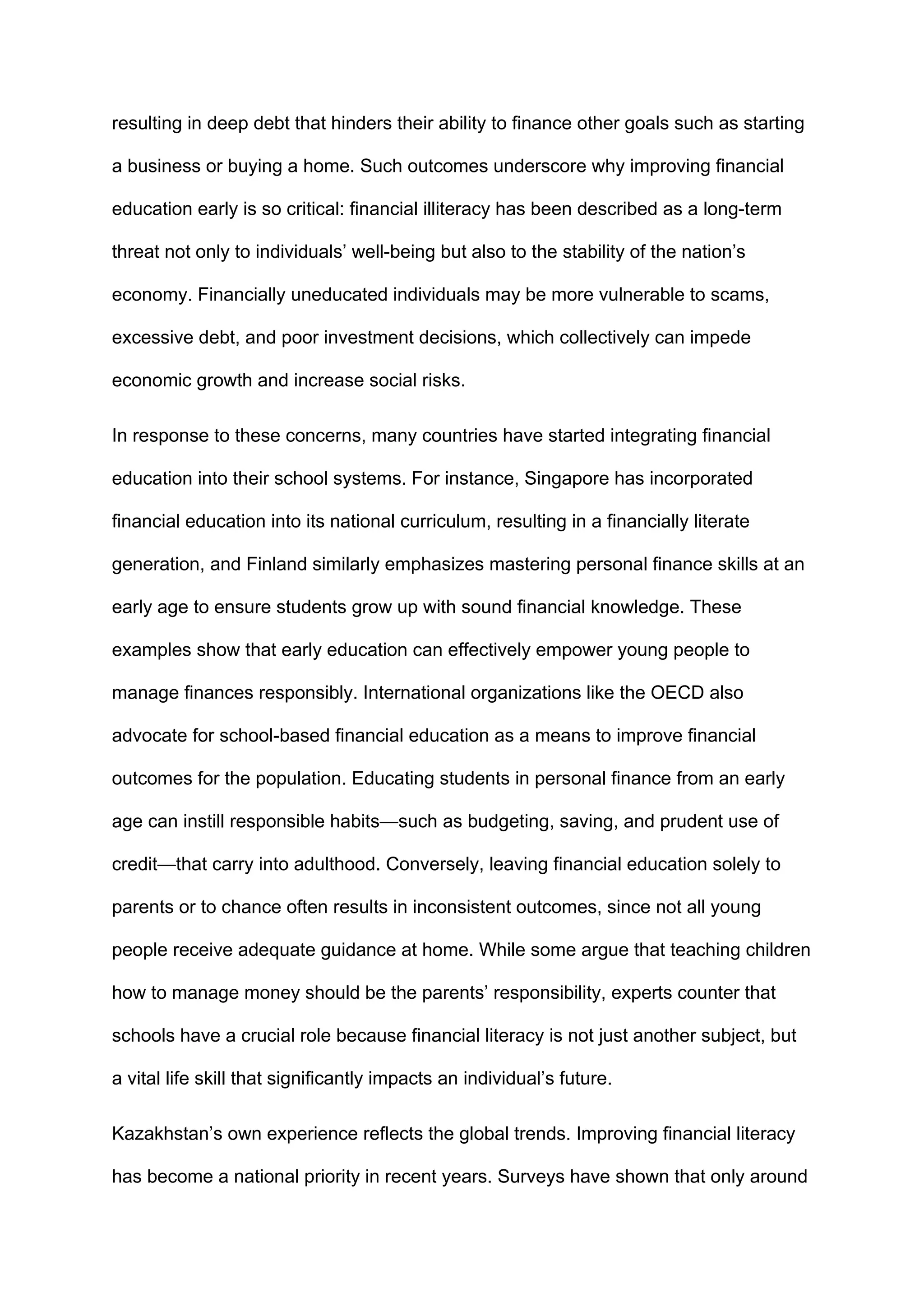 research paper Amina Turagabulova The Importance of Financial Literacy ...